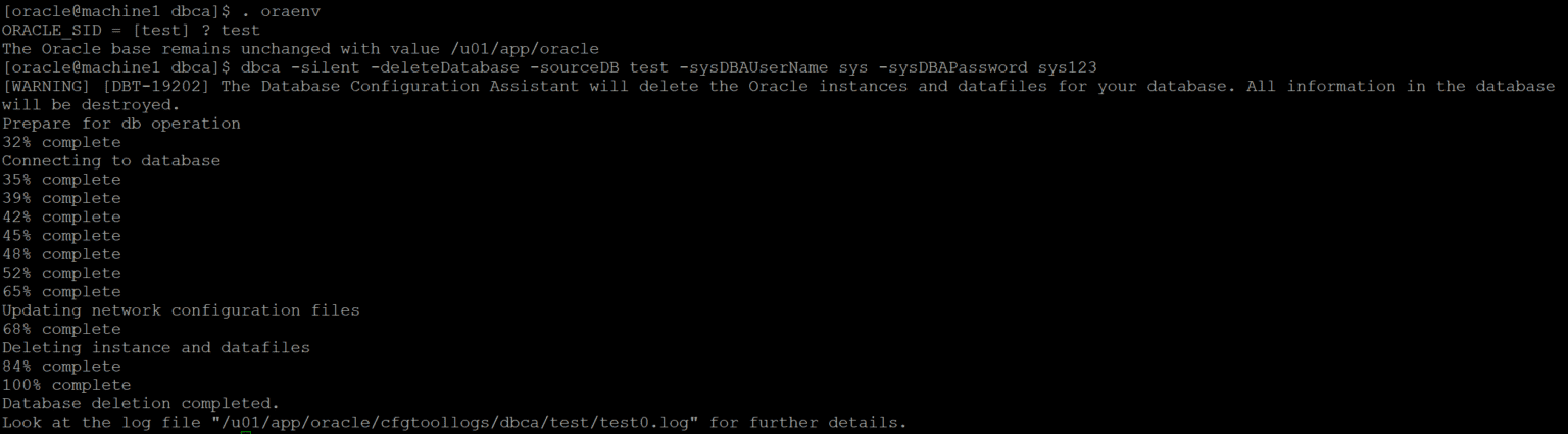 Create And Drop Oracle Database Using DBCA Silent Method
