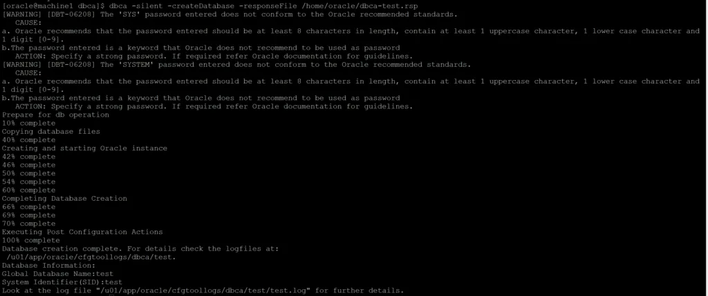 Create And Drop Oracle Database Using DBCA Silent Method