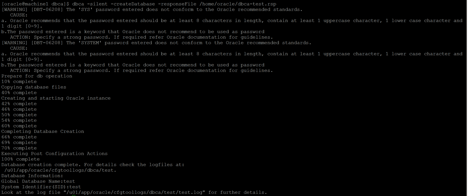 Create And Drop Oracle Database Using DBCA Silent Method