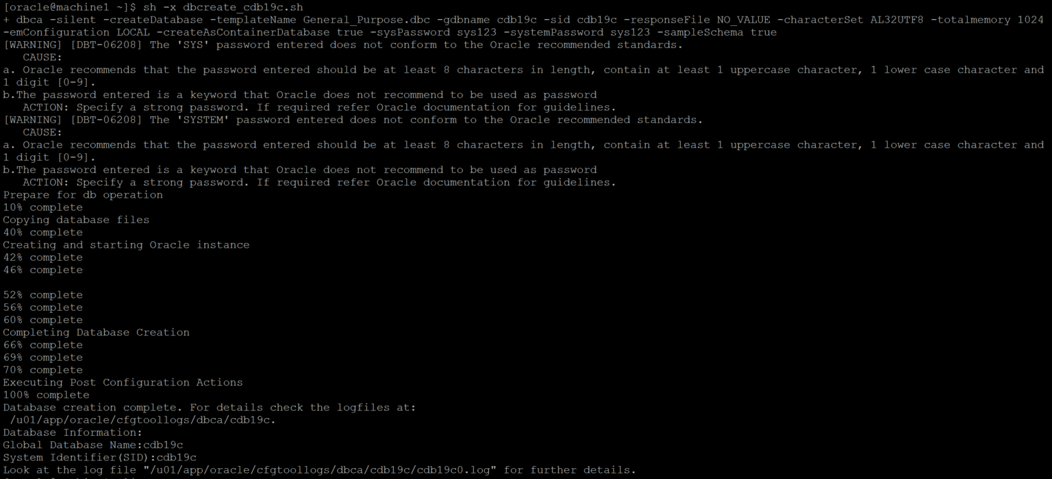 Create Oracle CDB Using DBCA Silent Method