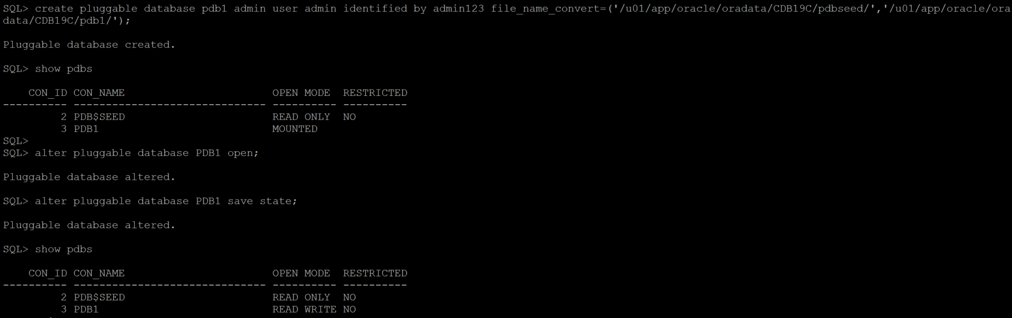Create Oracle CDB Using DBCA Silent Method